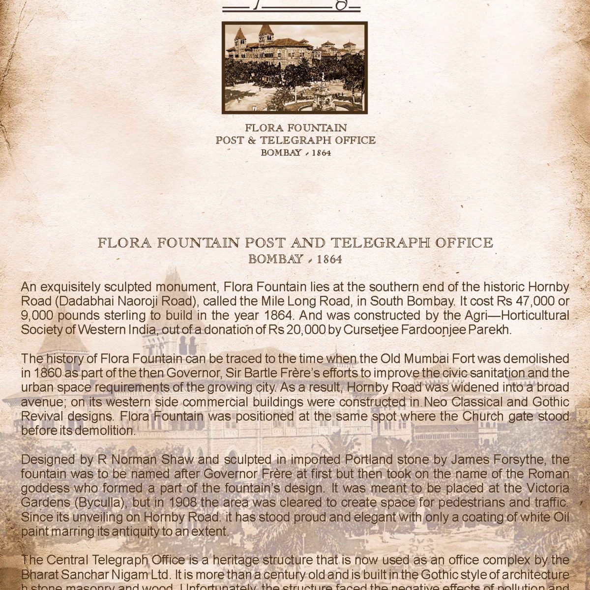 Flora Fountain Post & Telegraph Office Year-1869 (Code: 015) – Mounted ...