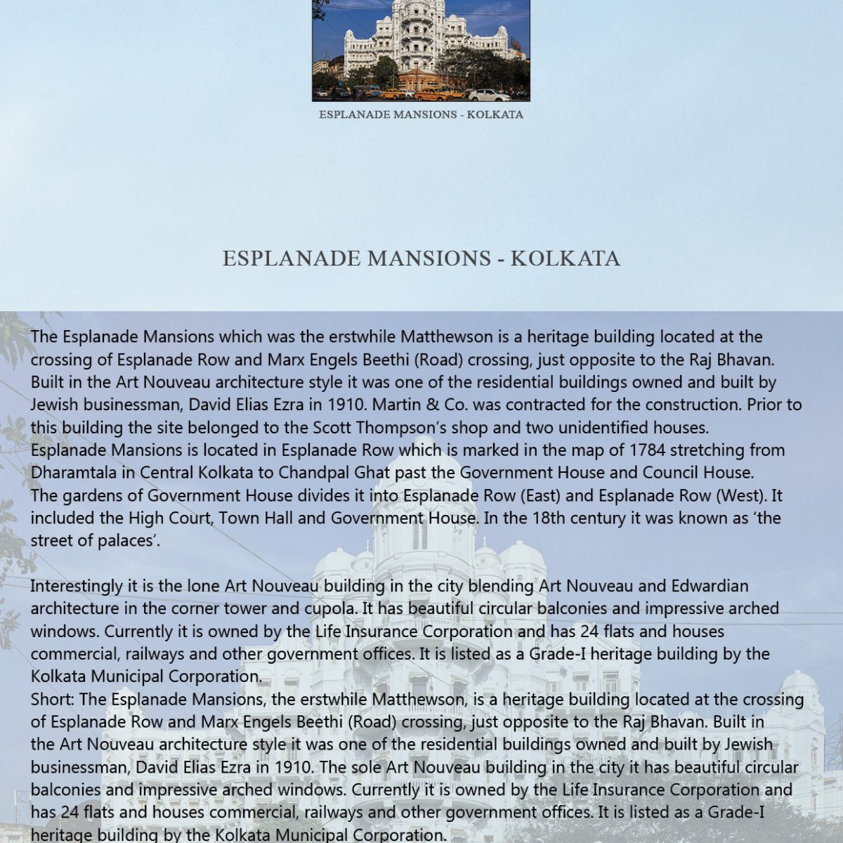 ESPLANADE MANSIONS – KOLKATA – Magnate Publishing House