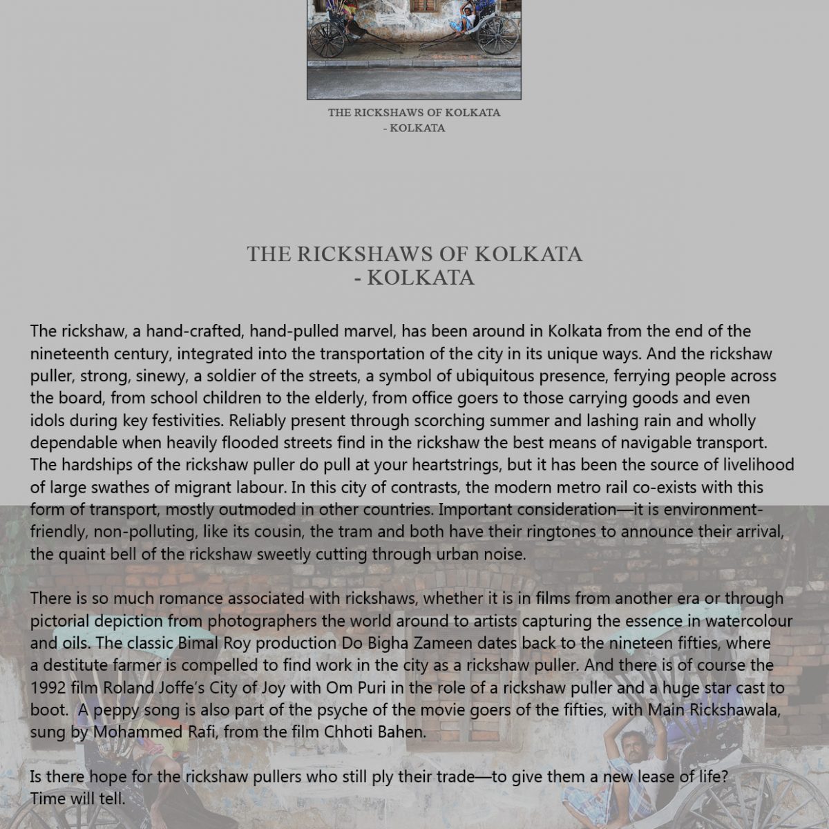 POWER NAP FOR RICKSHAW PULLERS – KOLKATA – Magnate Publishing House